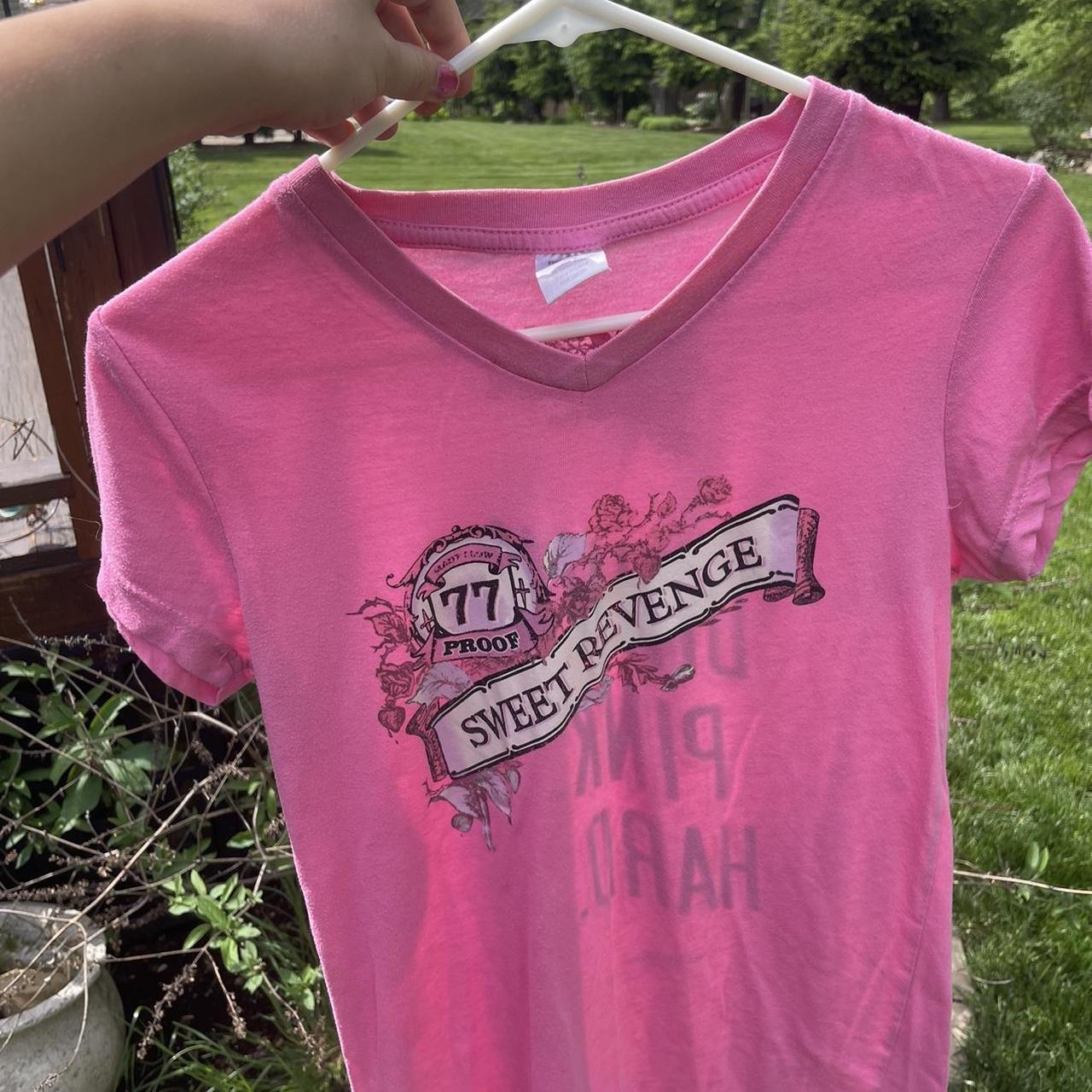 Y2k sweet revenge pink baby tee -has both front and... - Depop