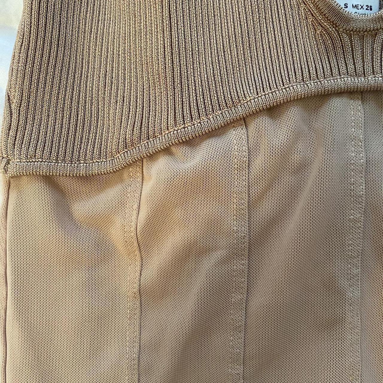 Zara camel colored body suit with mesh bodice... - Depop