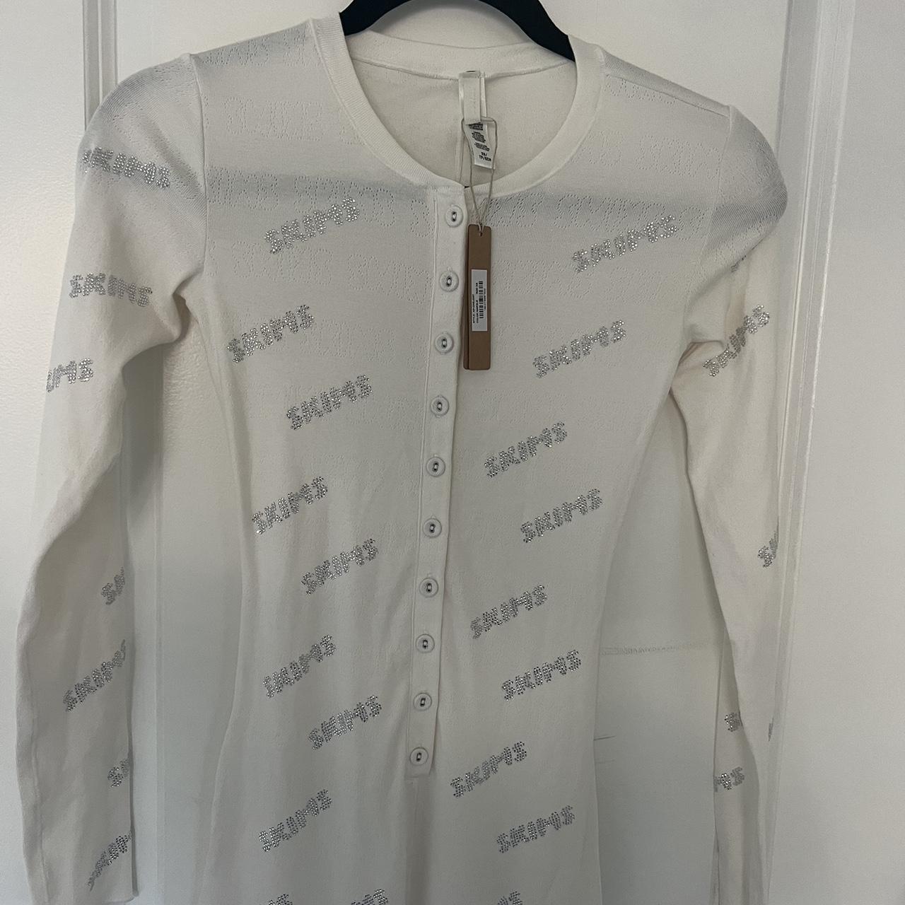 SKIMS Rhinestone Pointelle Onesie Bodysuit FREE... - Depop