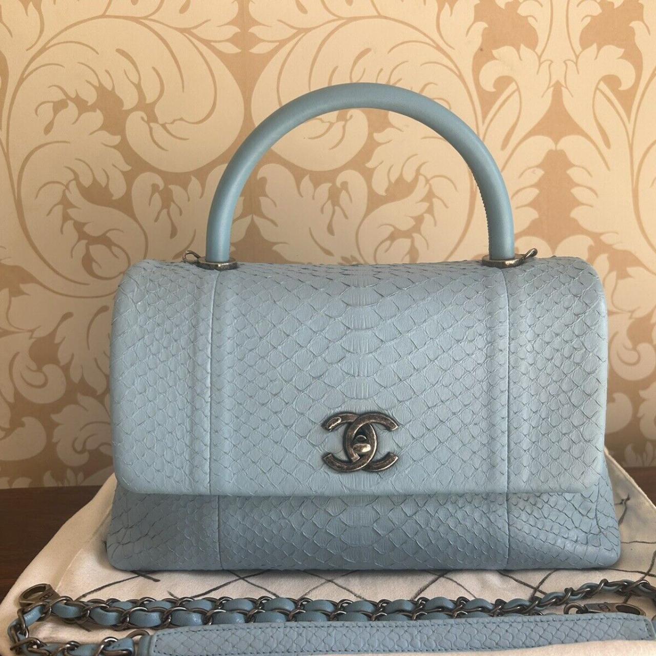 Chanel Coco Top Handle Python Bag 2017 Pale Blue... - Depop