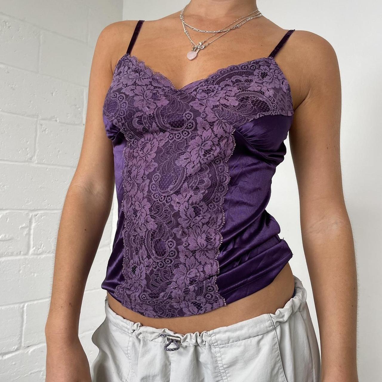 Cutest lace purple cami top seen on size 8 - Depop