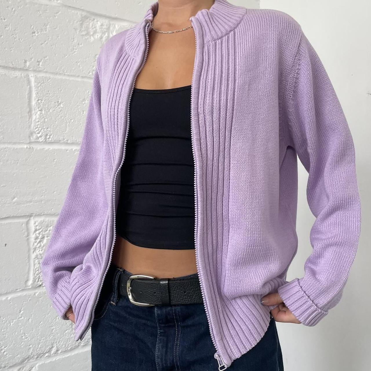 Pink / lilac ribbed knit zip up seen on size 8 - Depop