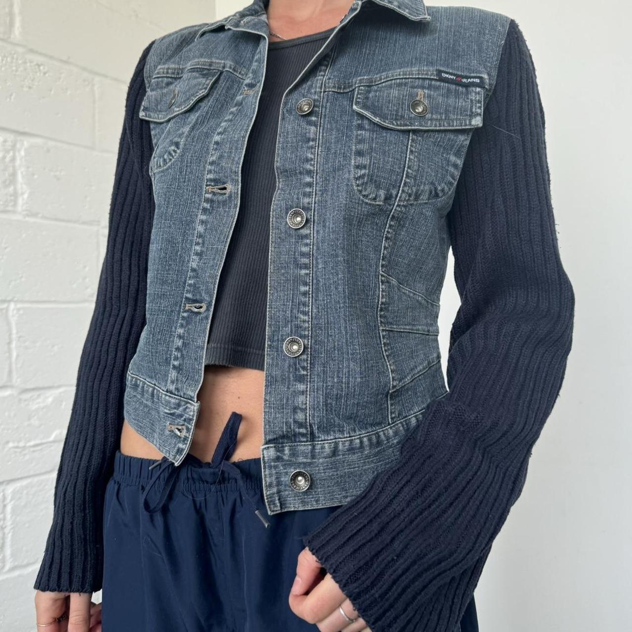 DKNY denim ribbed sleeves jacket seen on size 8 - Depop