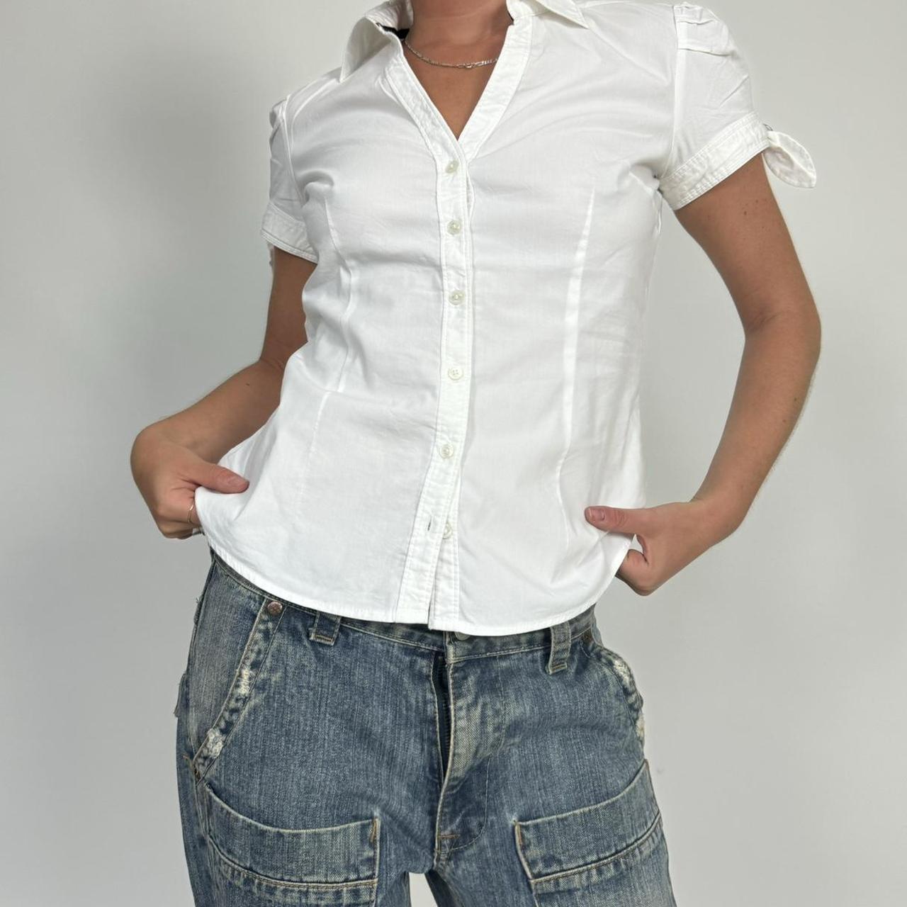 90s Corp core / coquette shirt with buckle sleeve... - Depop