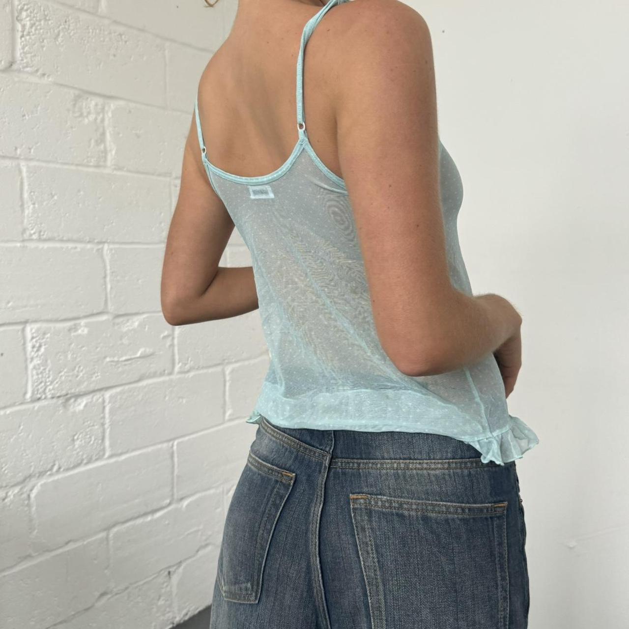 Blue micro mesh spotty cami top seen on size 8 - Depop