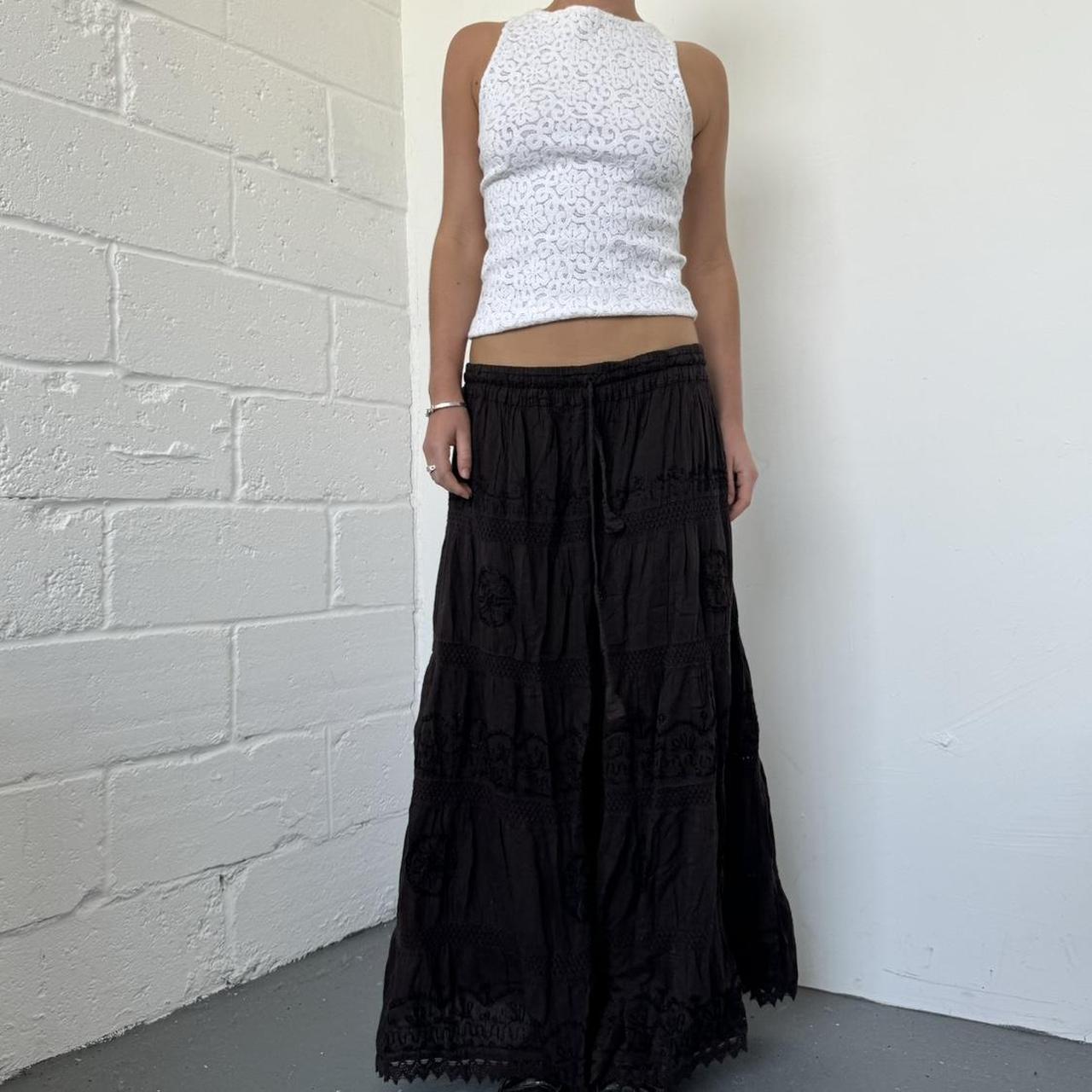 Brown tiered floaty skirt with elasticated waist... - Depop