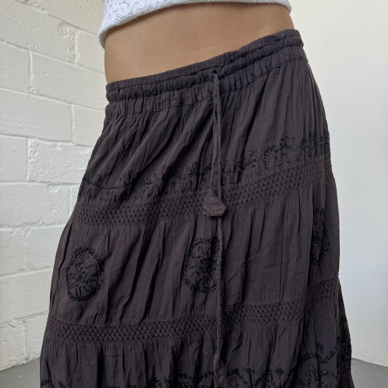 Brown tiered floaty skirt with elasticated waist... - Depop