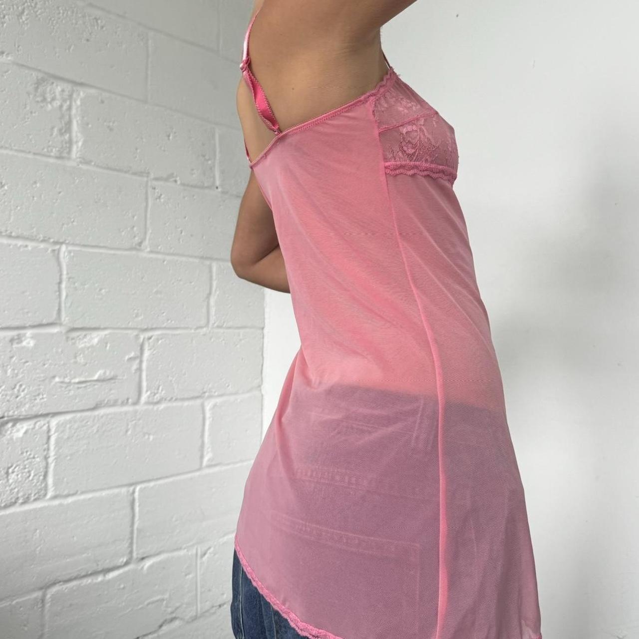 Pink micro mesh lace dress seen on size 8 5”6 - Depop