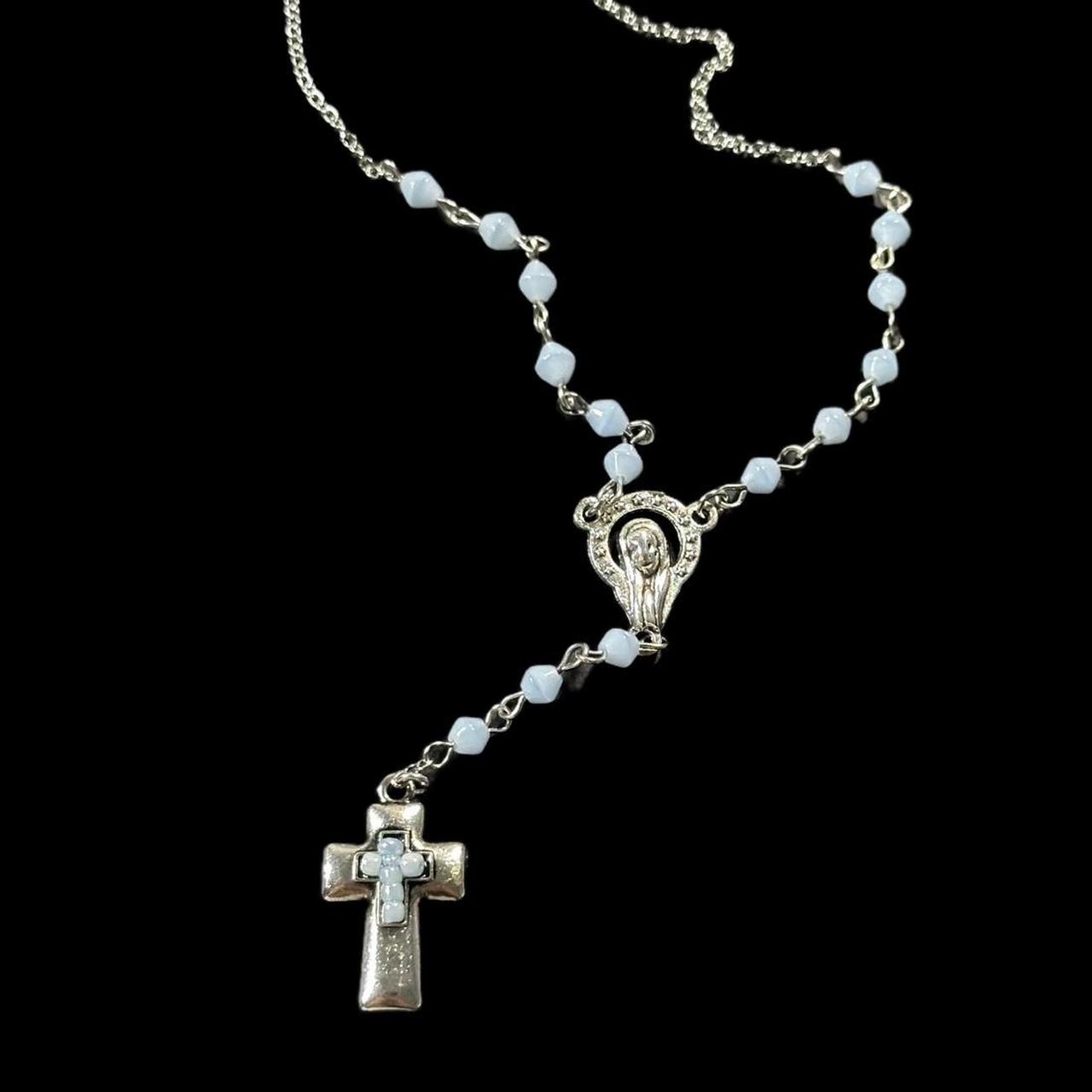 Sky Blue Rosary Necklace - No. 00777 🏙️ handmade... | Depop