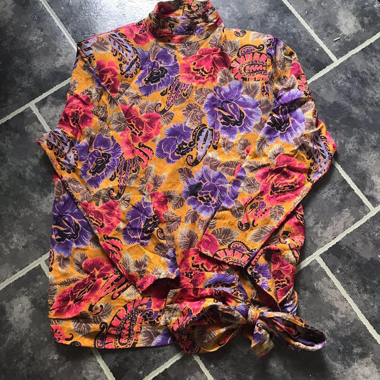 80s vintage 100% silk paisley floral shirt Size:... - Depop