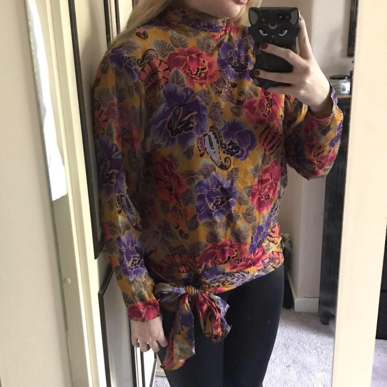 80s vintage 100% silk paisley floral shirt Size:... - Depop