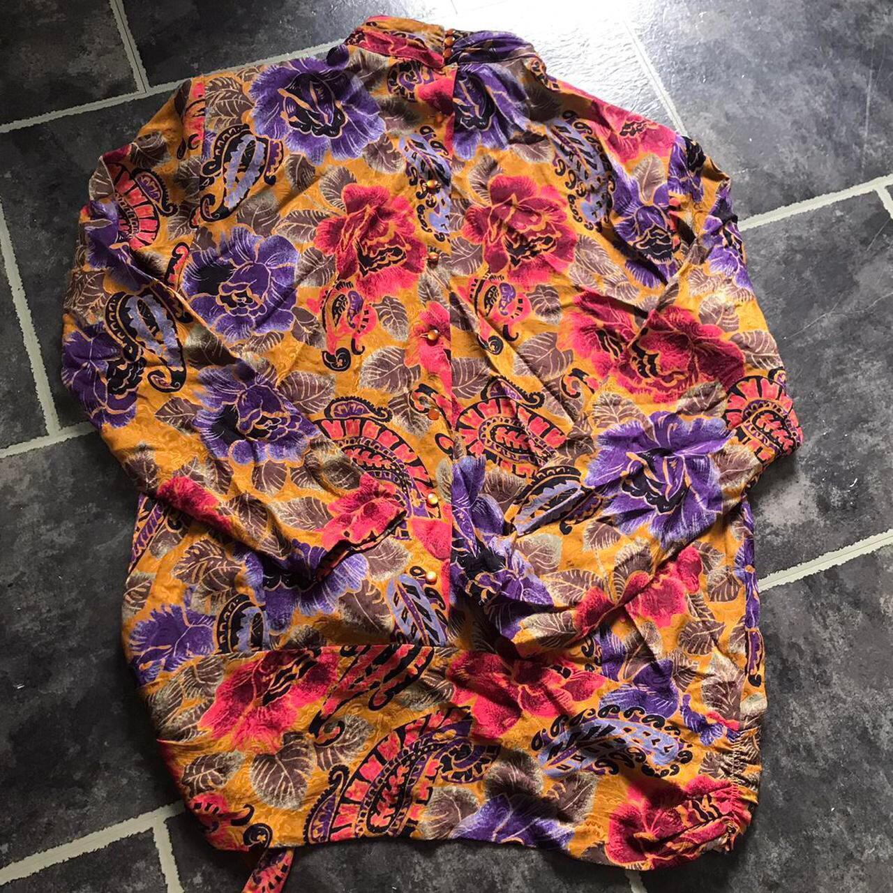 80s vintage 100% silk paisley floral shirt Size:... - Depop