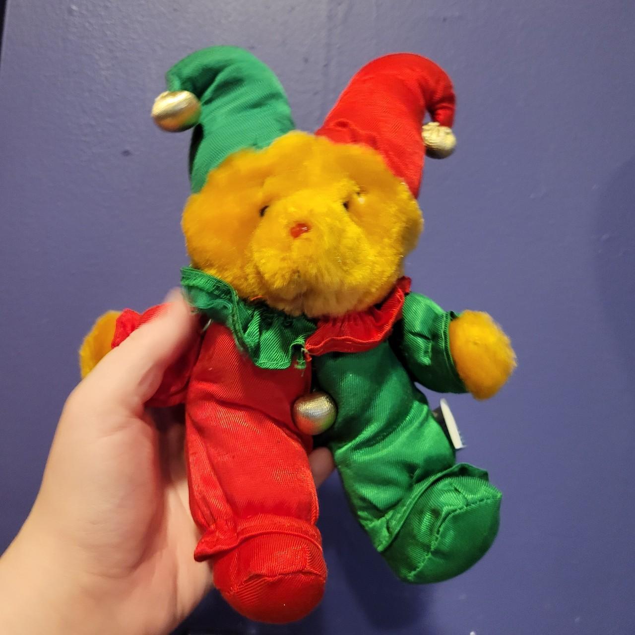 little clown jester teddy bear. Gives elf vibes with... - Depop