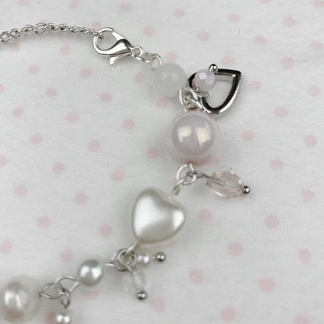 love locket bracelet ♡౨ৎ pink and white beaded... - Depop