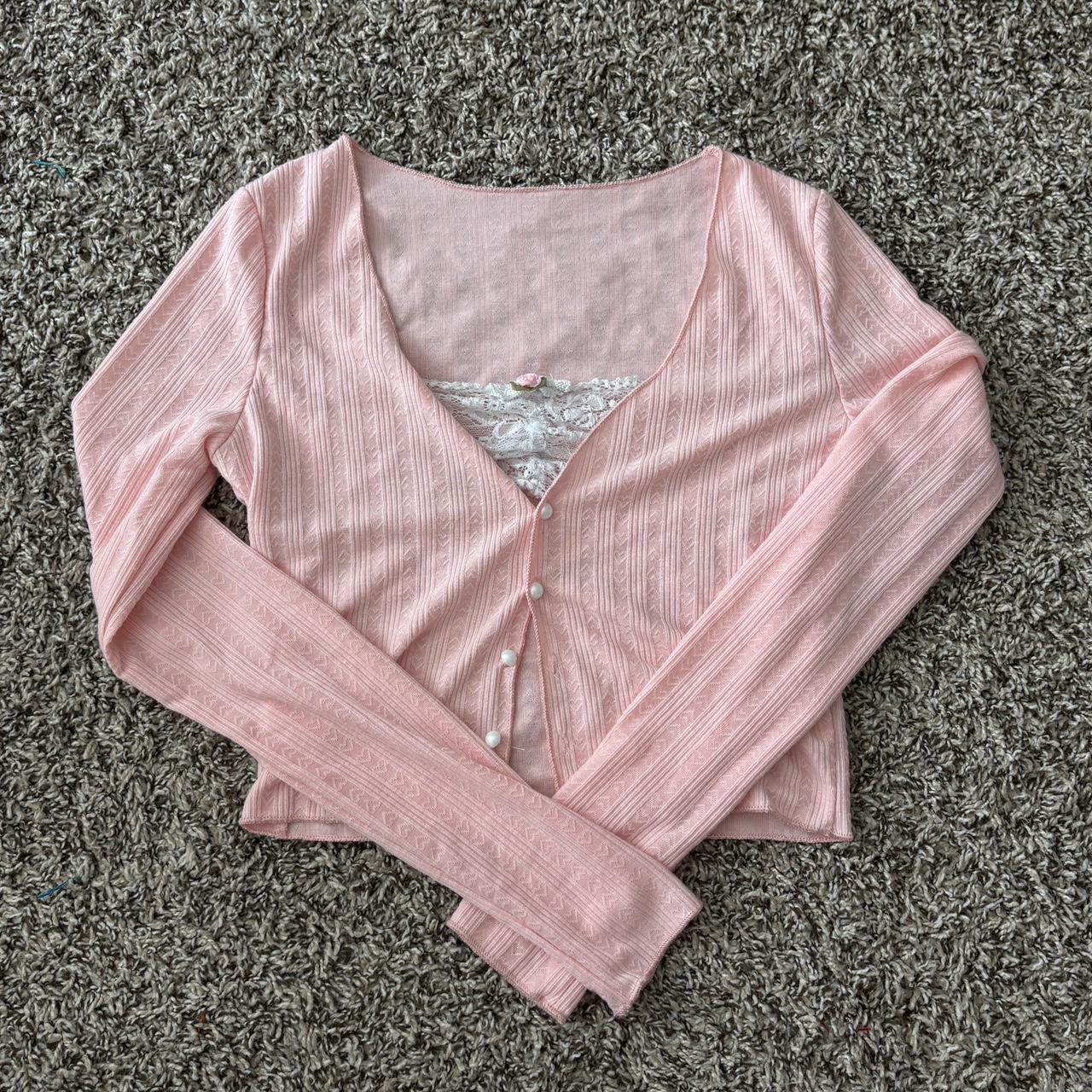 The cutest pink heart detail top with lace insert 💕 - Depop