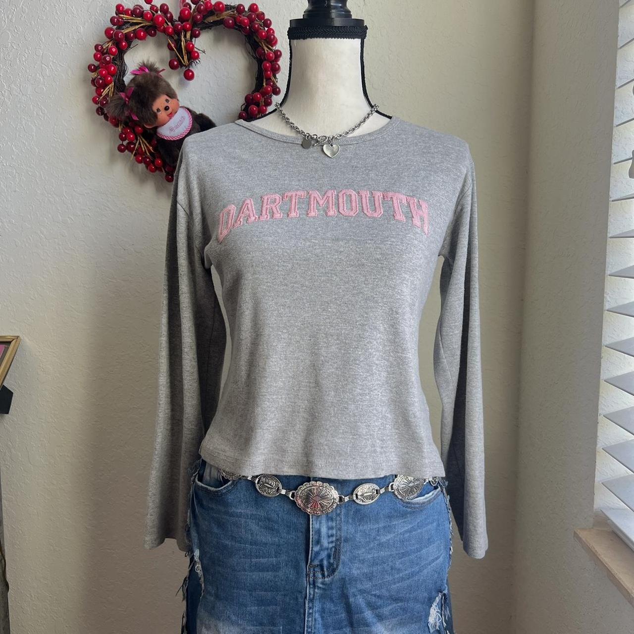 Grey long sleeve Dartmouth shirt with pink lettering... - Depop