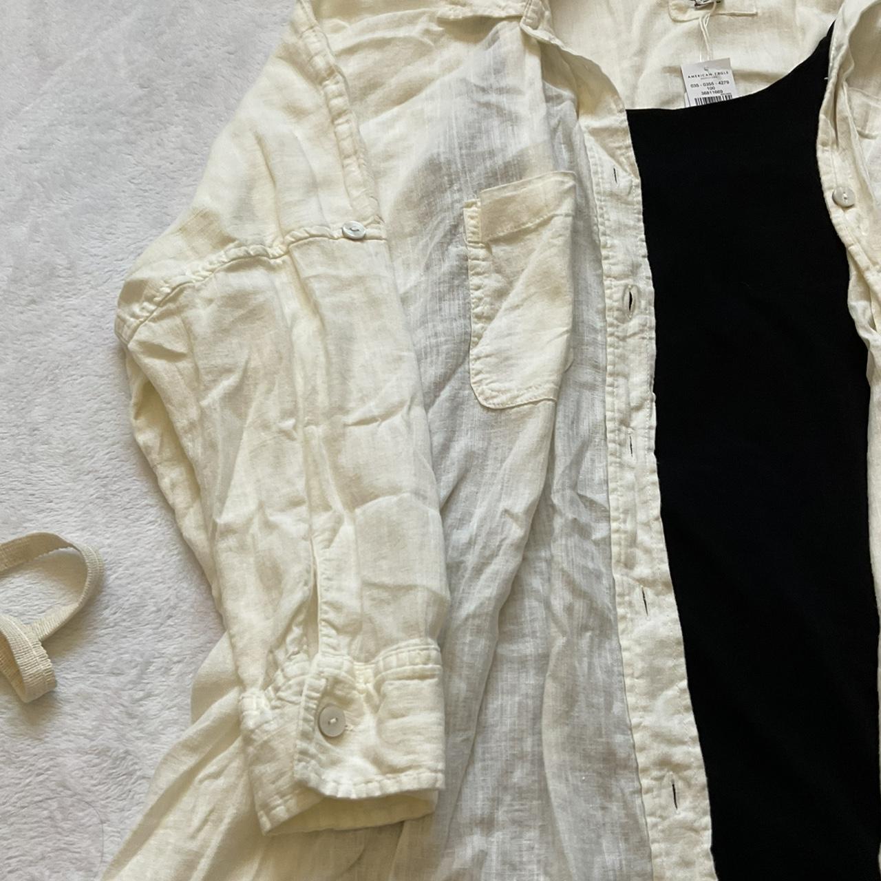 oversized cream colored button up shirt cover up... - Depop