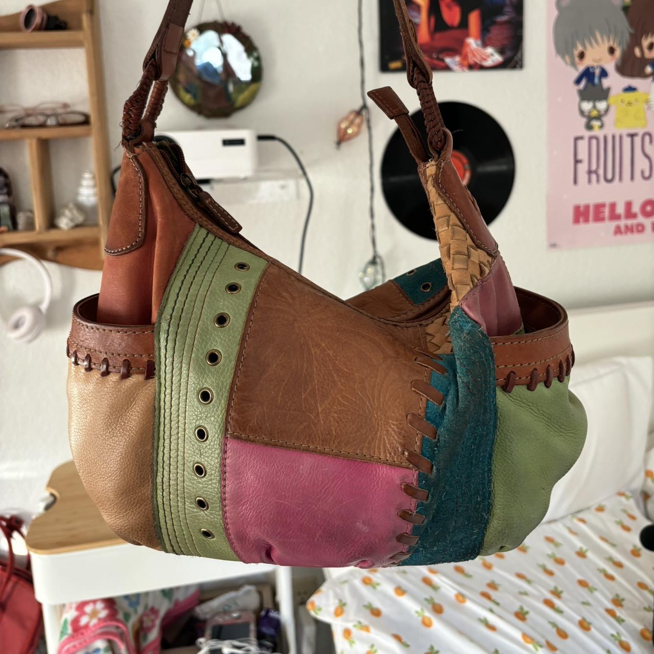 vintage patchwork fossil shoulder bag in good... - Depop