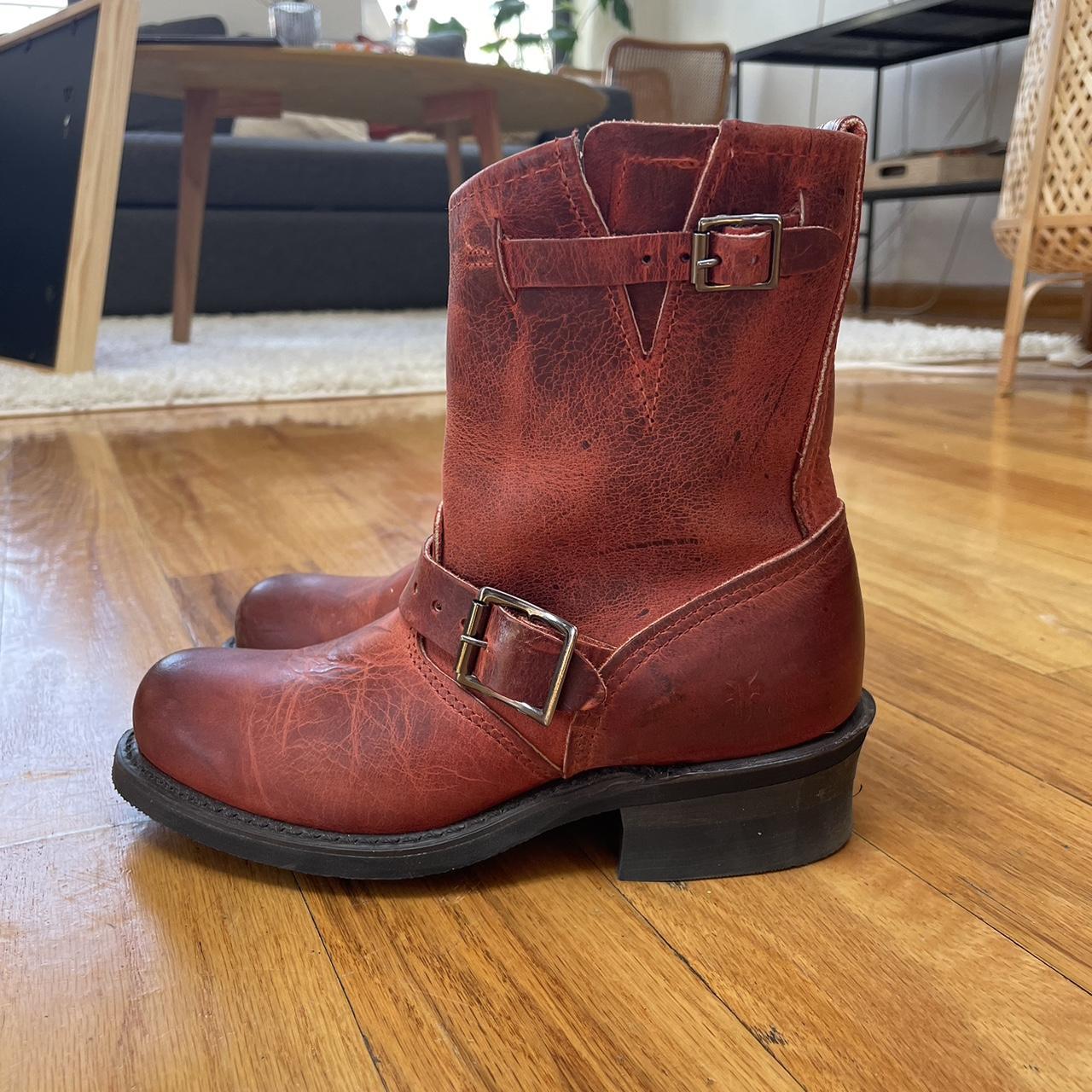 Red leather Frye riding boots ! Perfect for a twee... - Depop