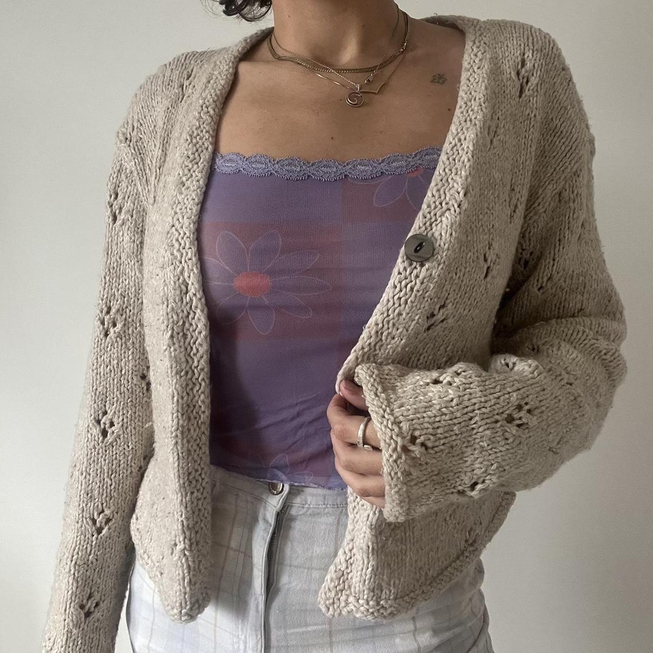 Handmade Knit Cardigan Colour: Beige Size: One Size - Depop