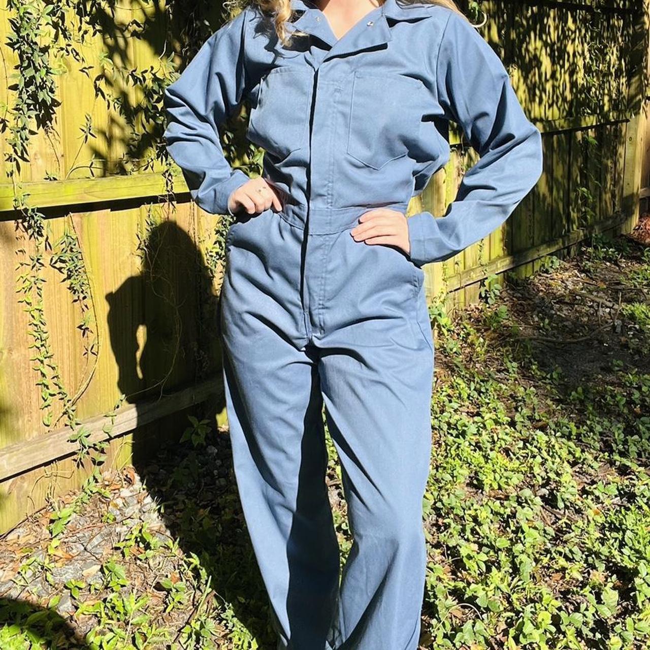 1970s cornflower blue Boiler suit French workwear... - Depop