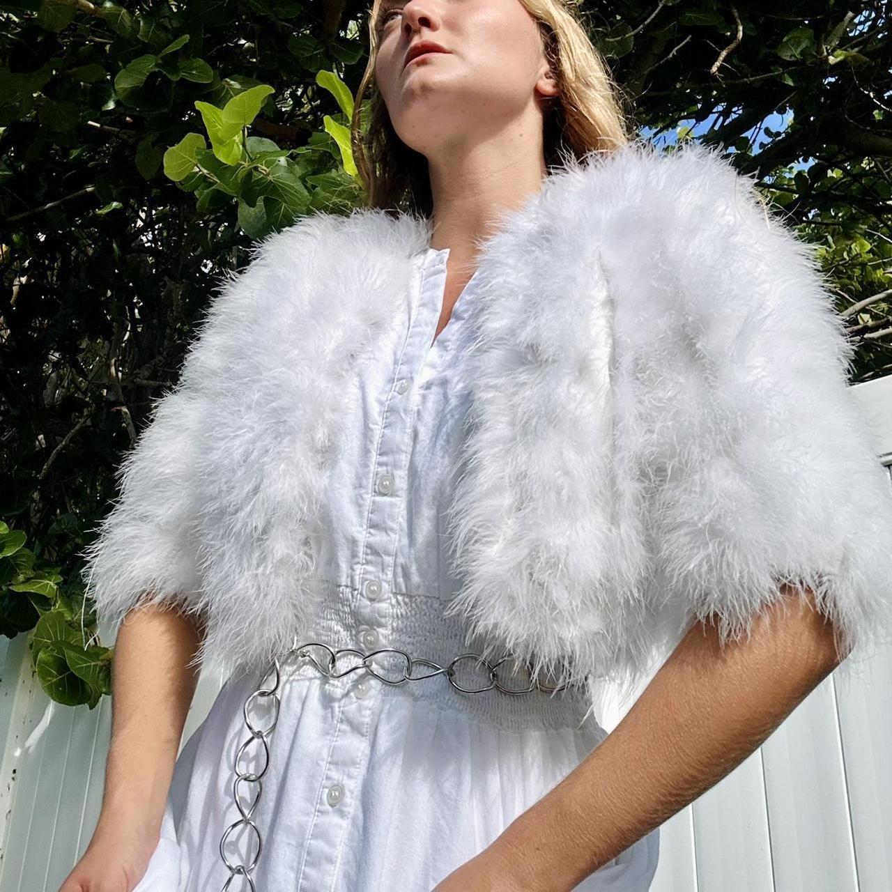 Vintage pure white genuine feather crop jacket... - Depop