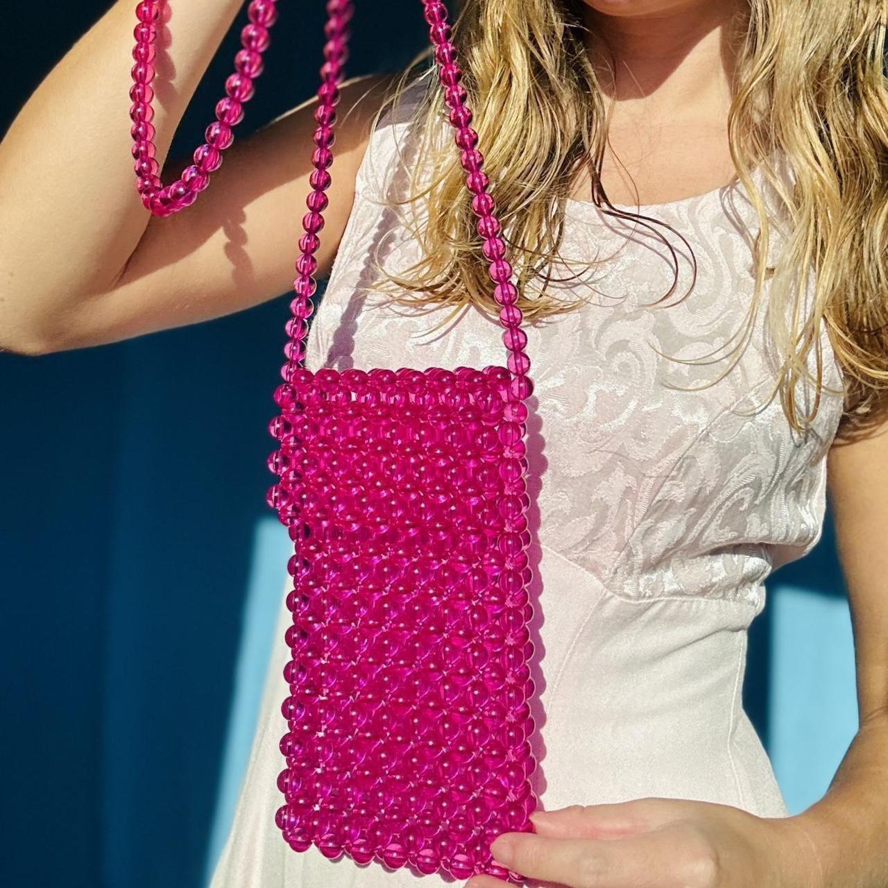 1970s chunky hot pink lucite beaded bag Rare, In... - Depop