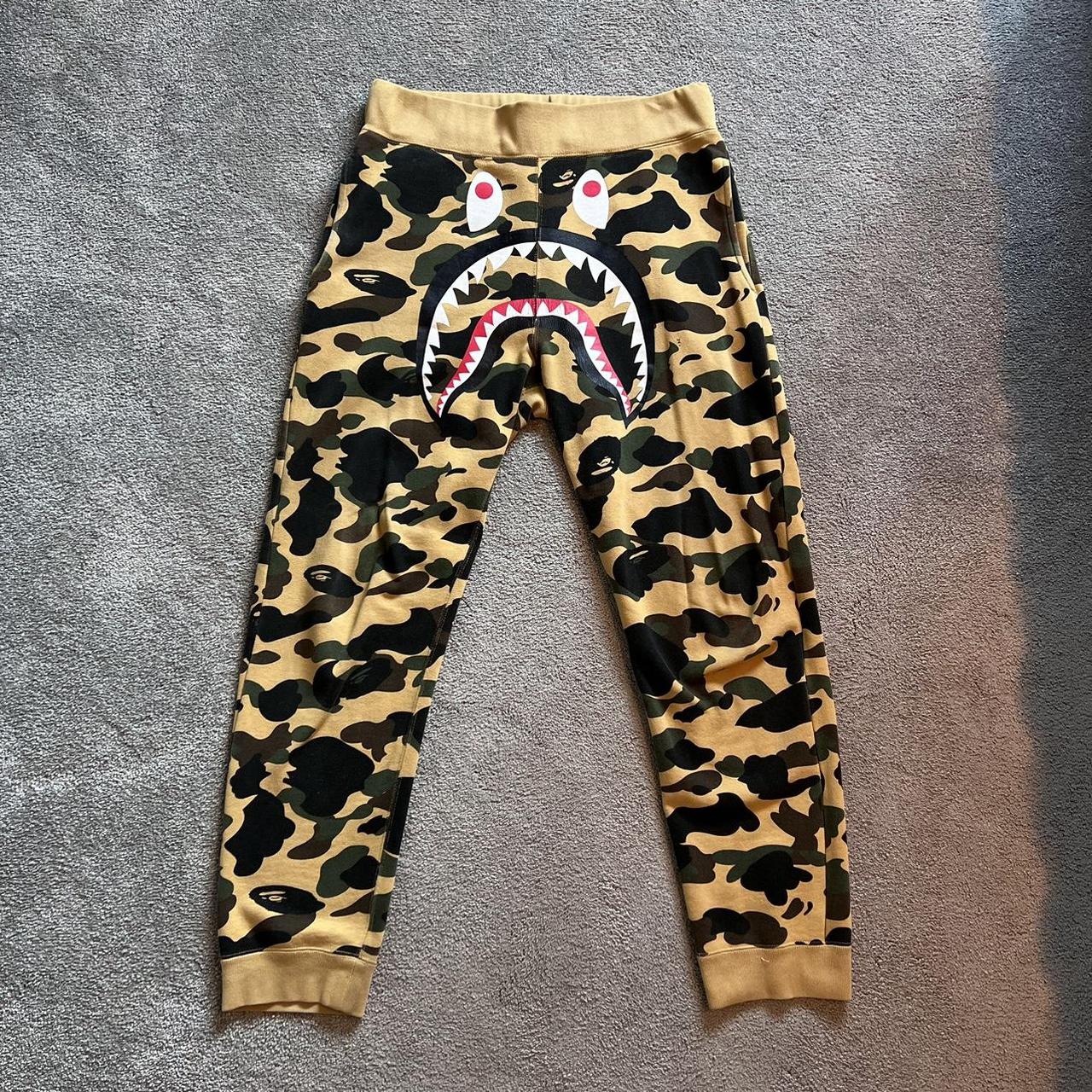 BAPE First Camo Shark Sweatpants 7/10 overall good... - Depop