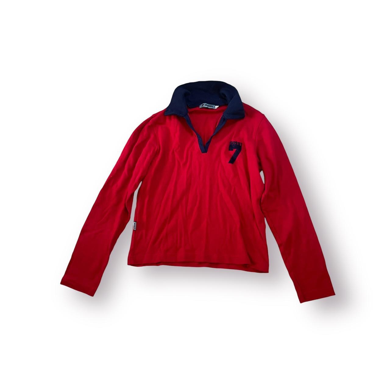 Vintage red top Vintage 90s y2k red and blue long... - Depop