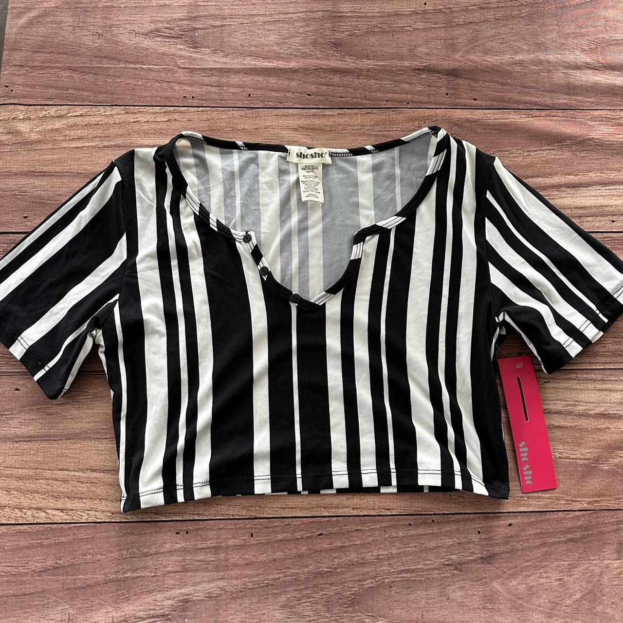 NWT ShoSho black white striped stretchy crop... - Depop