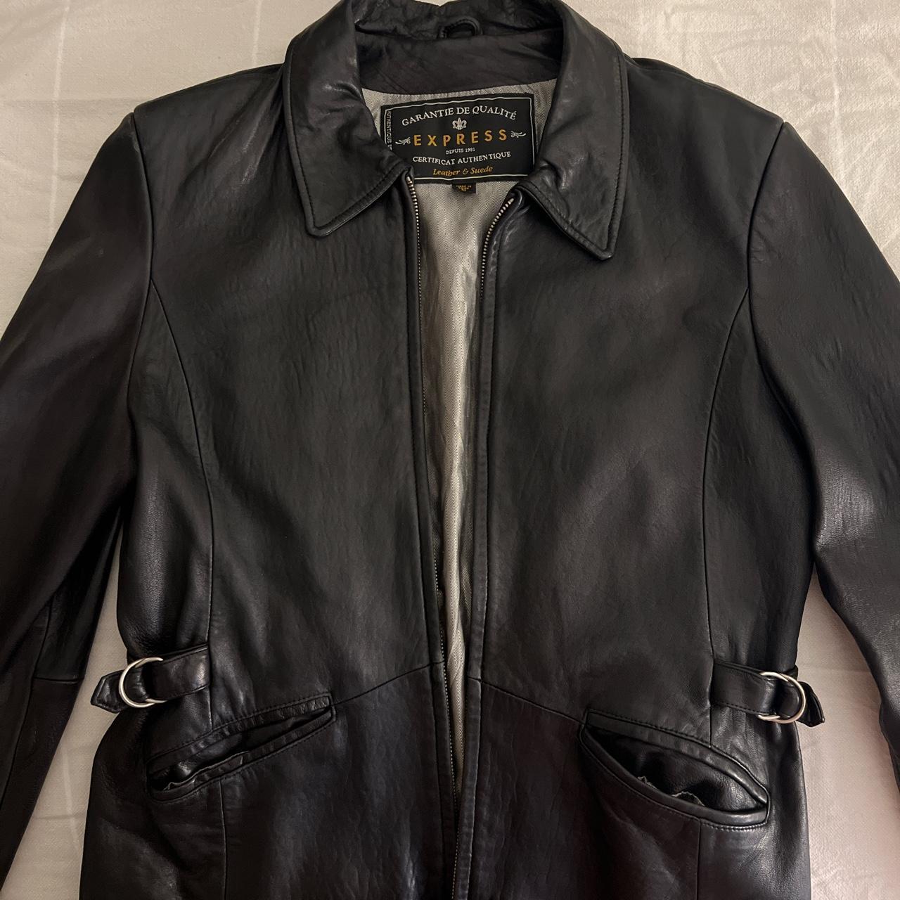 Vintage Express Genuine Leather Jacket, tucked in at... - Depop