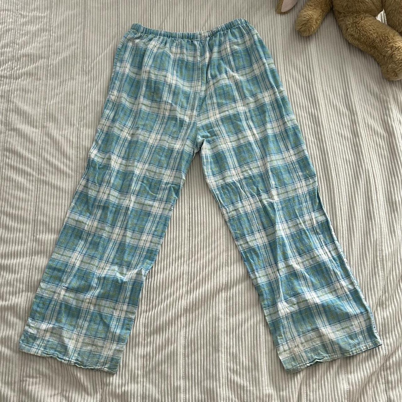 blue and green plaid y2k sleepover pajama lounge... - Depop