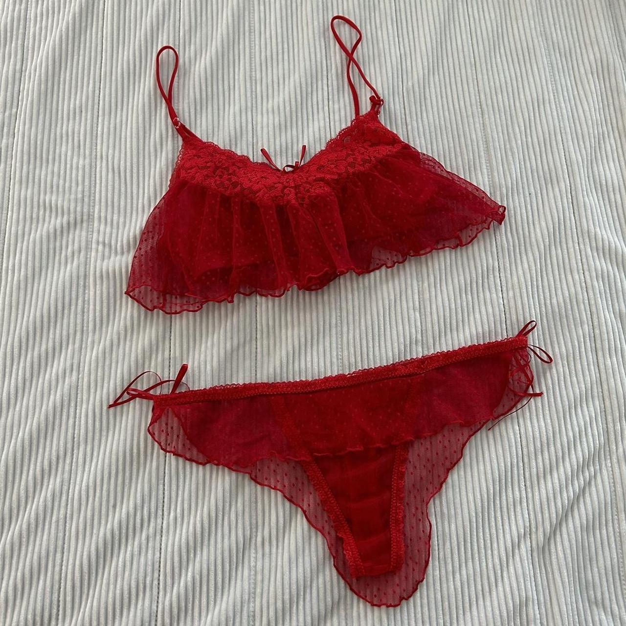 red lace lingerie set open 2 offers, thanx 4... - Depop