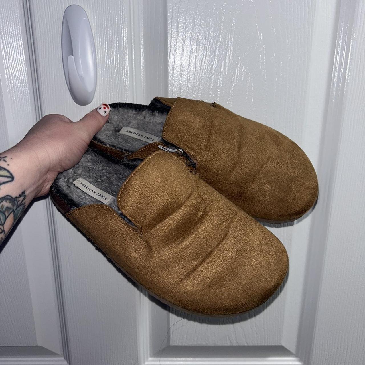 brown suede dad slippers from american eagle cork... - Depop