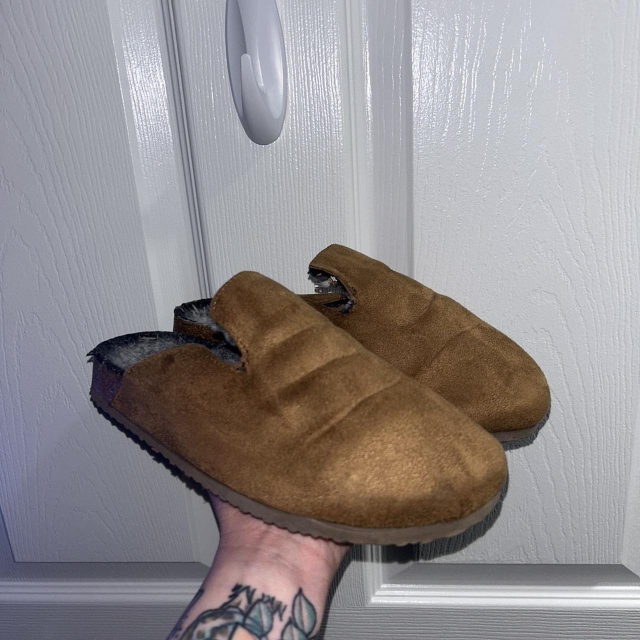 brown suede dad slippers from american eagle cork... - Depop