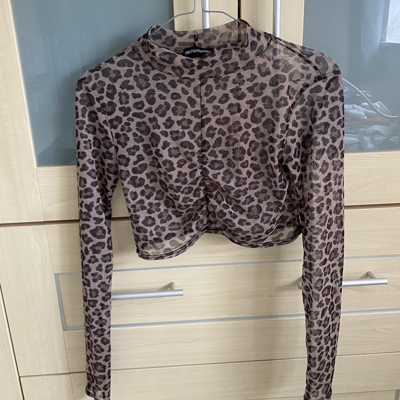 Prettylittlething leopard print mesh long sleeved... - Depop