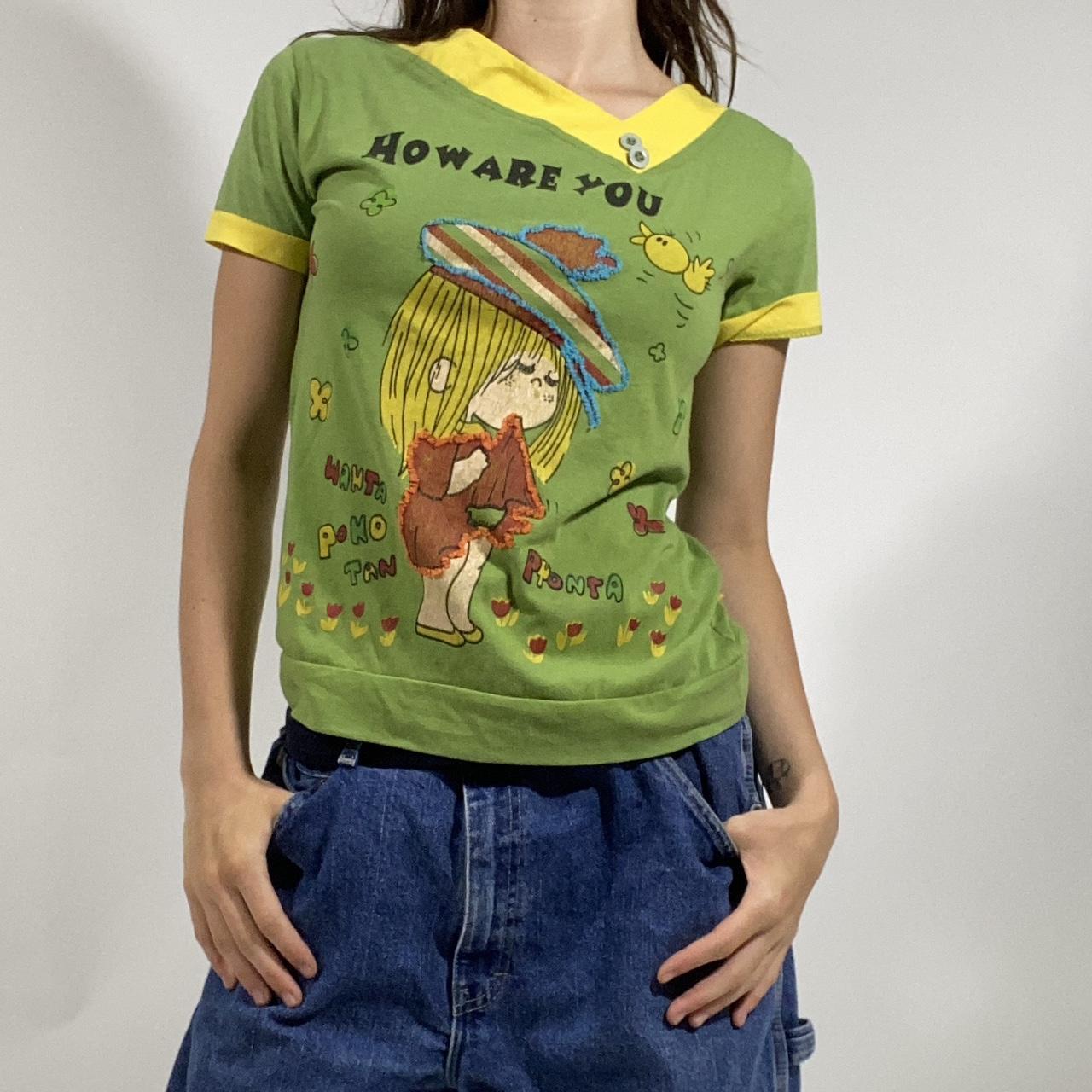 the coolest green and yellow asymmetrical top with... - Depop