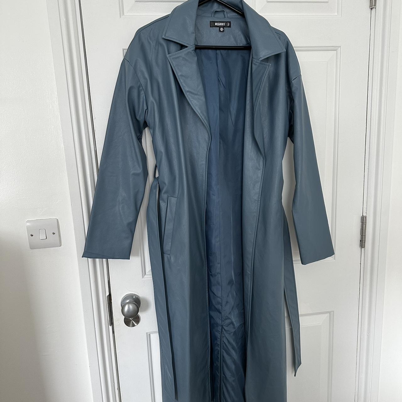 MISSGUIDED blue faux leather trench coat Brand new... - Depop