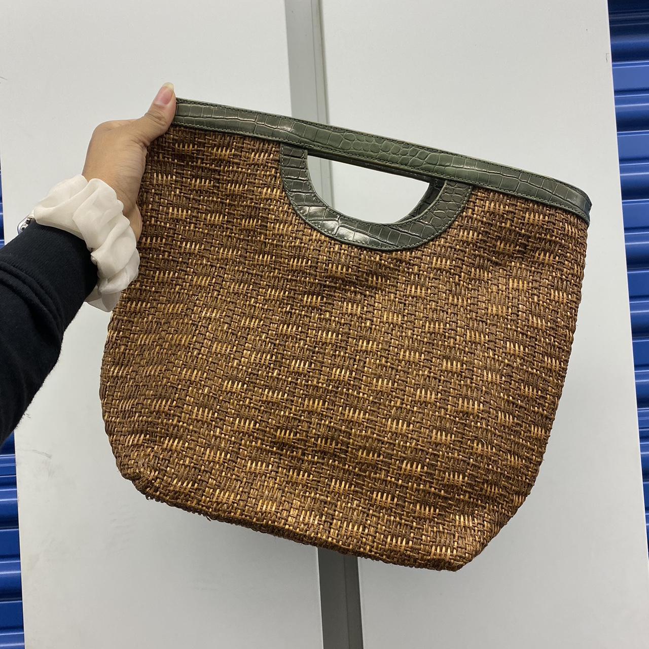 Tanner Made in Italy Straw Bag Green Handle lining... - Depop