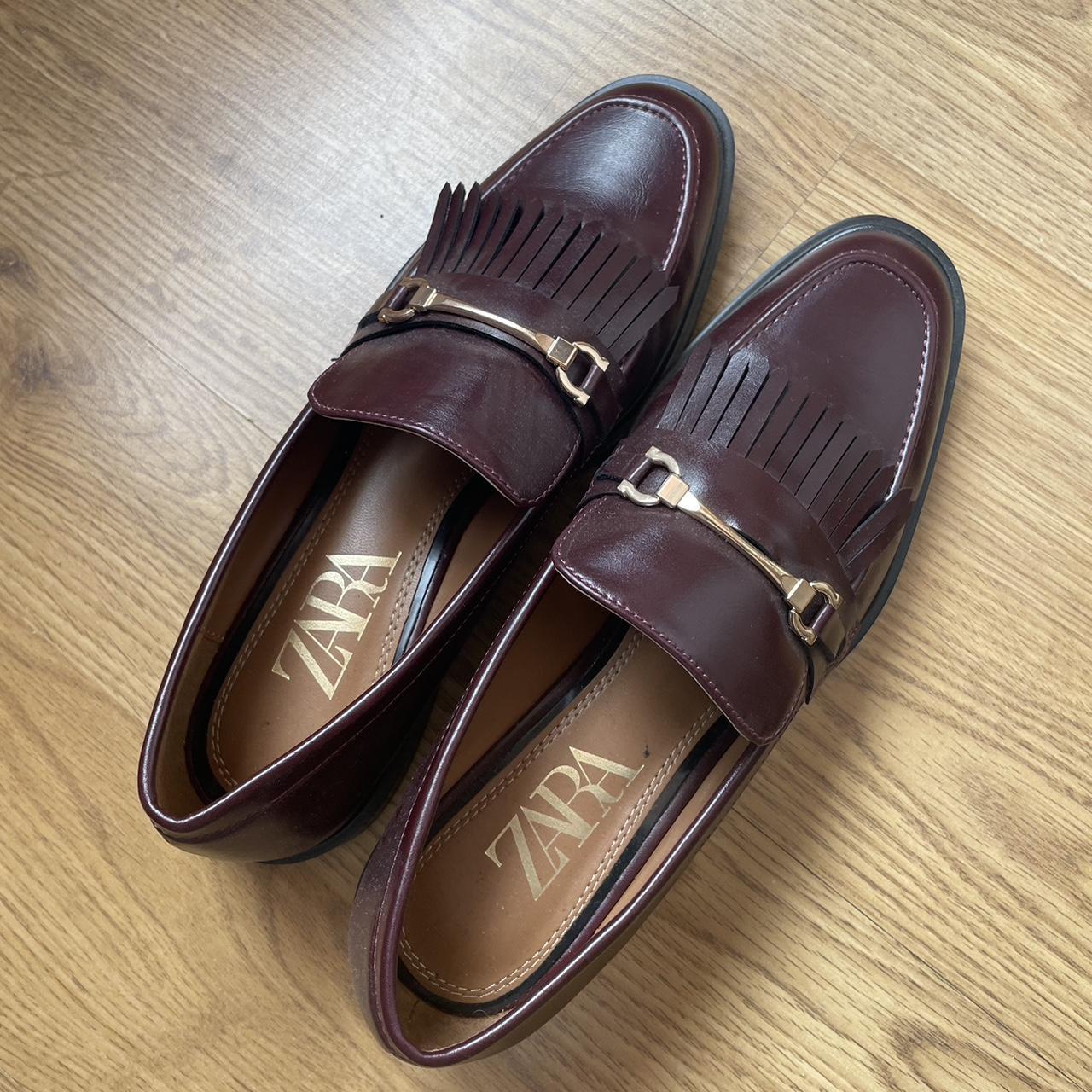 Zara Women's Burgundy Loafers | Depop