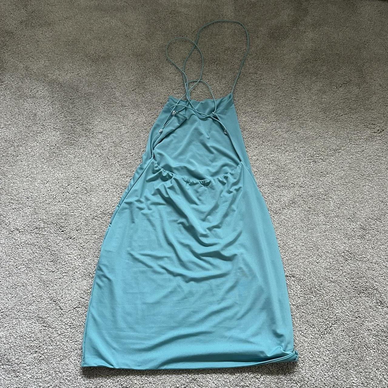 Pretty Little Thing PLT blue bodycon dress with a... - Depop