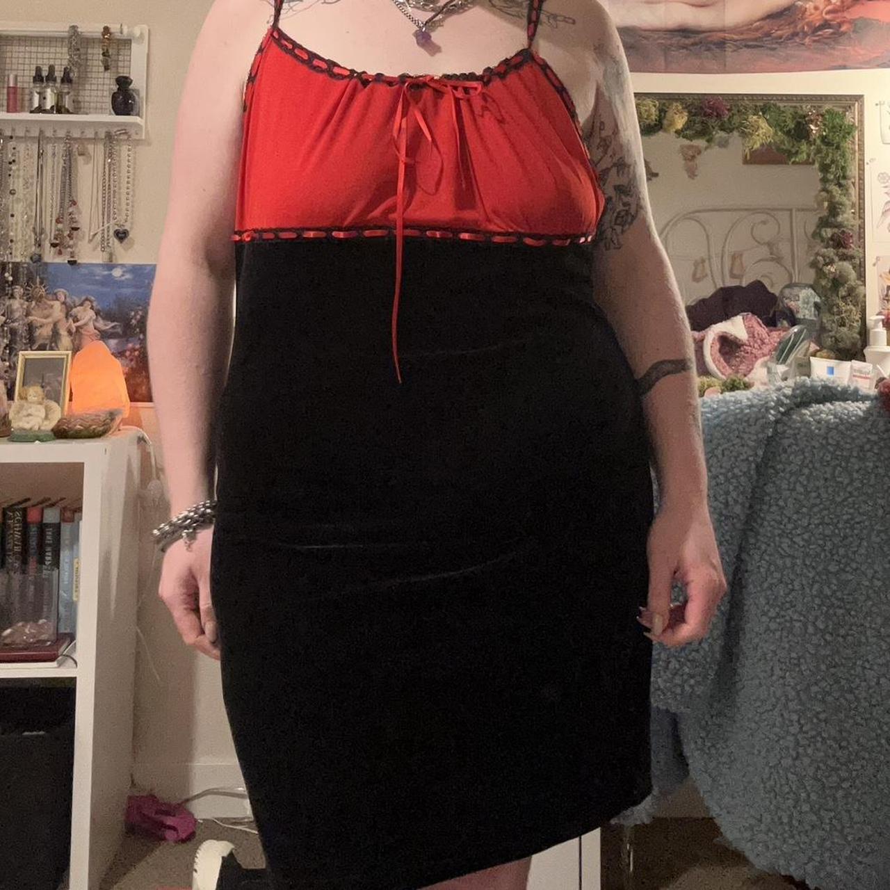 red and black velvet mini dress from dollskill! size... - Depop