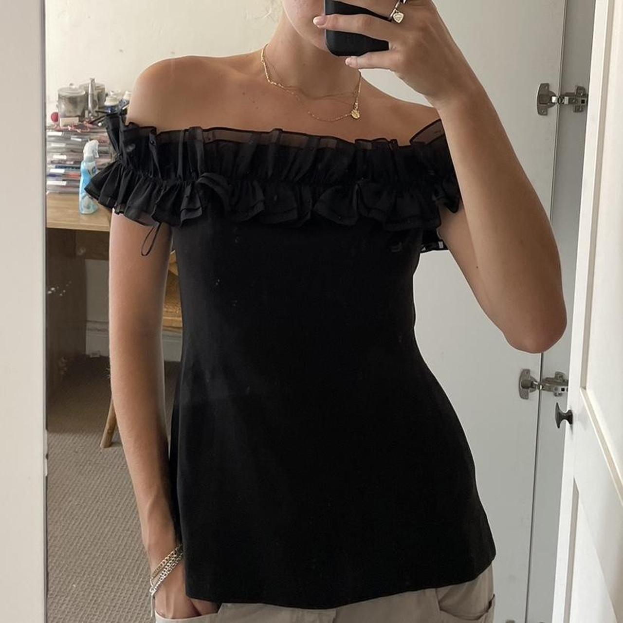 Off the shoulder ruffles top with sheer ruffles and... - Depop