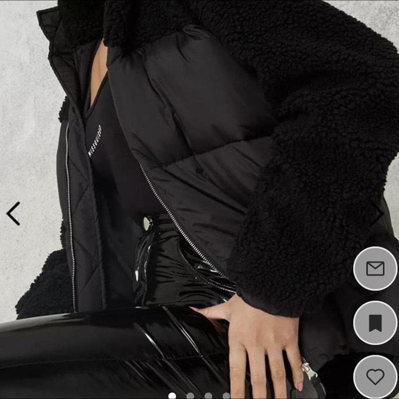 Missguided black borg teddy mix hooded puffer coat.... - Depop