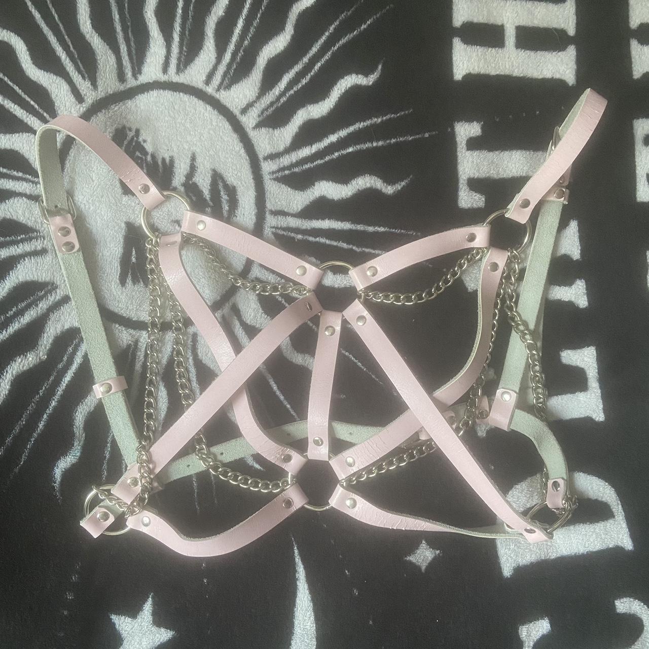 Baby pink pentagram harness with chains 💖 Has some... - Depop