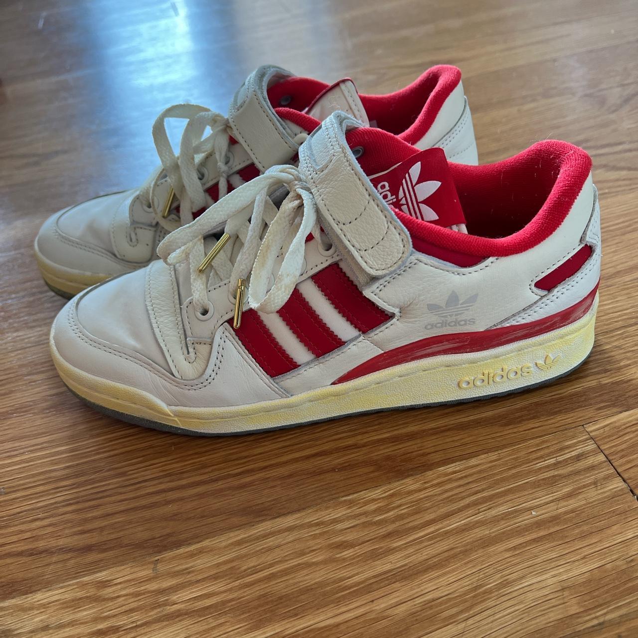 Adidas Men's White and Red Trainers | Depop