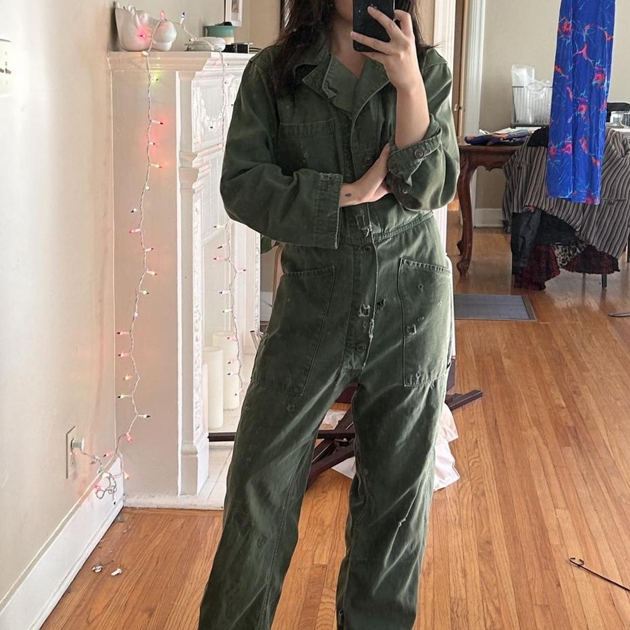 VINTAGE ARMY GREEN DISTRESSED FLIGHT SUIT Shown on... - Depop