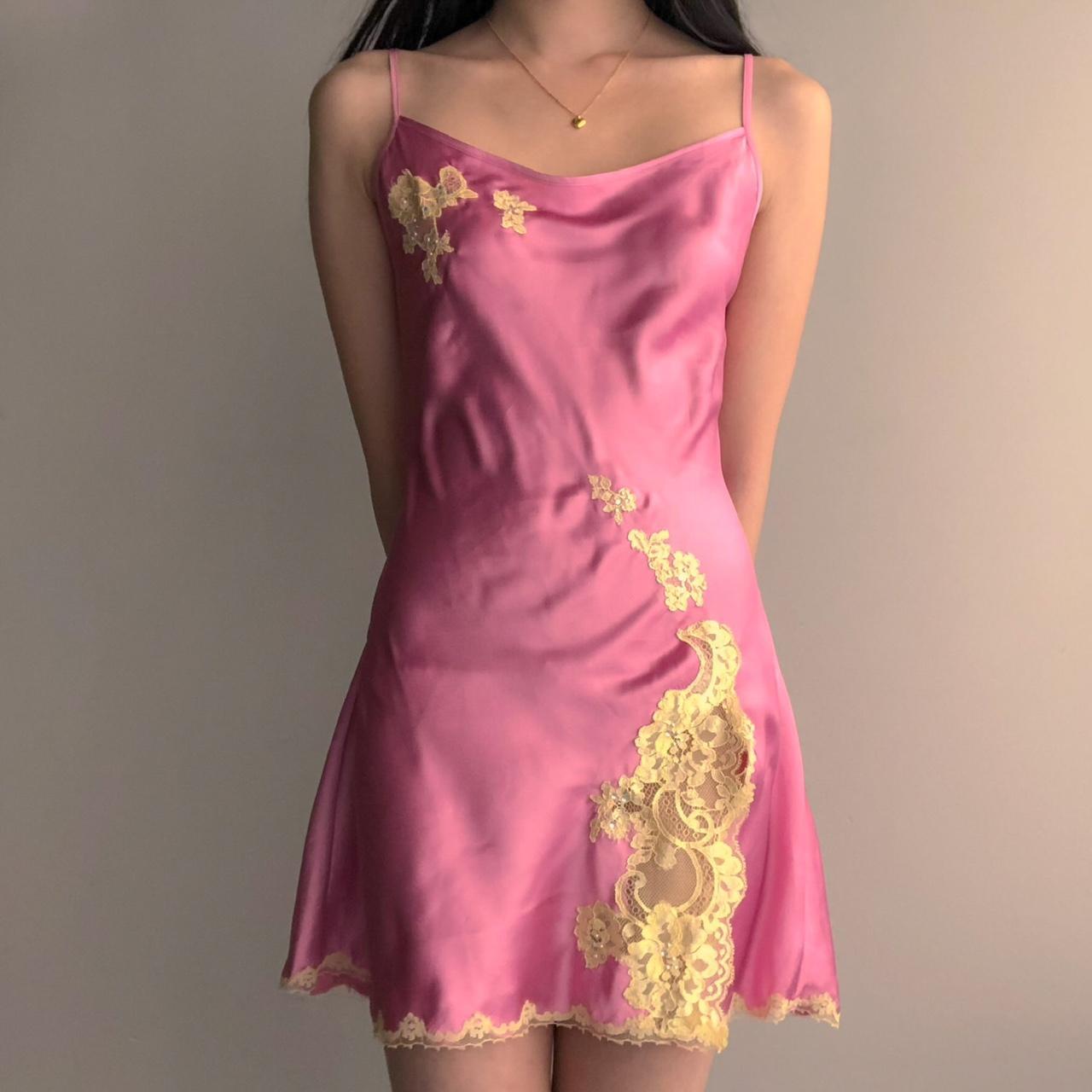 🌷🍋 Pink Slip With Yellow Floral Lace Trim 🍋🌷 Pink... - Depop