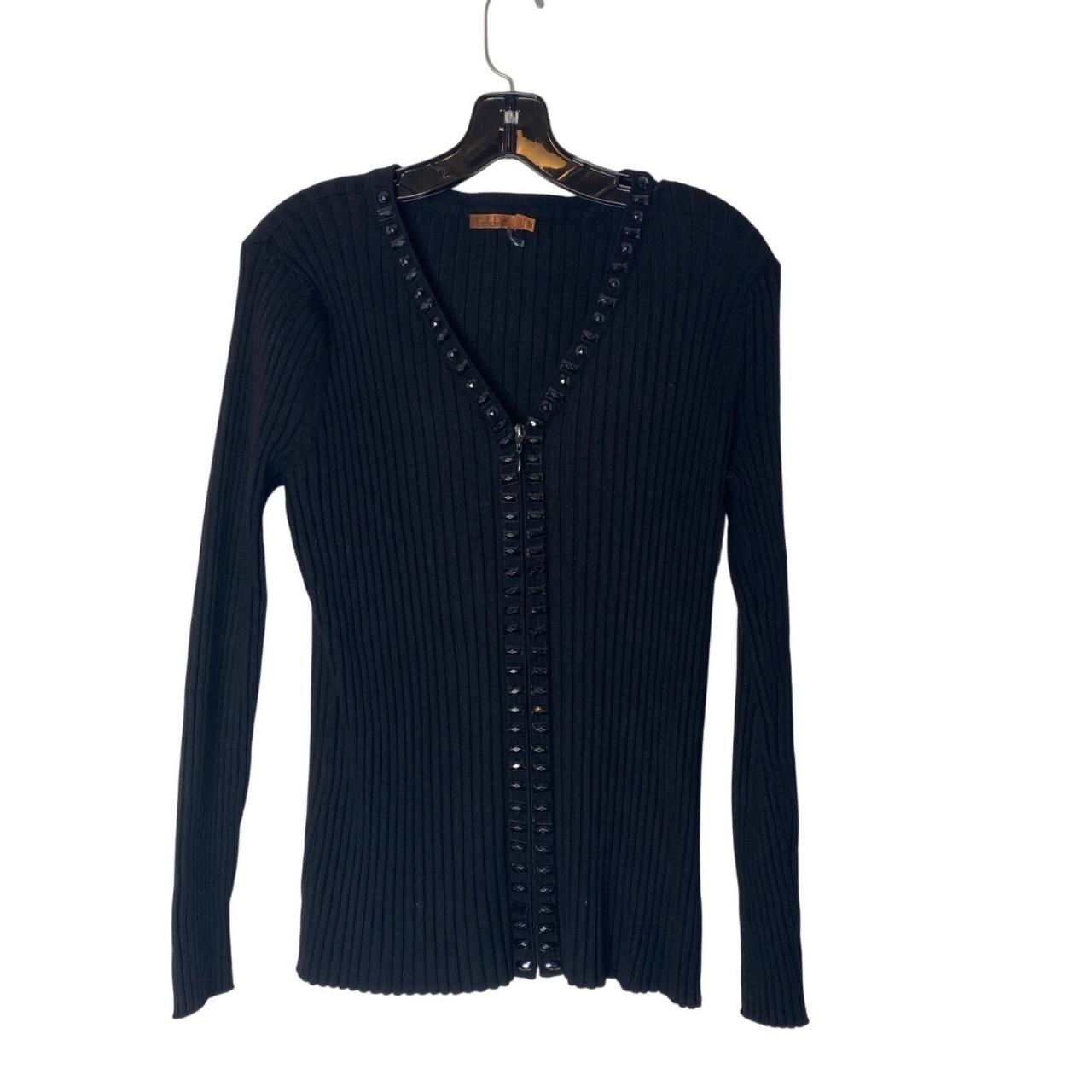 BELLDINI WOMEN'S BLACK RHINESTONE FULL ZIP RIBBED... - Depop