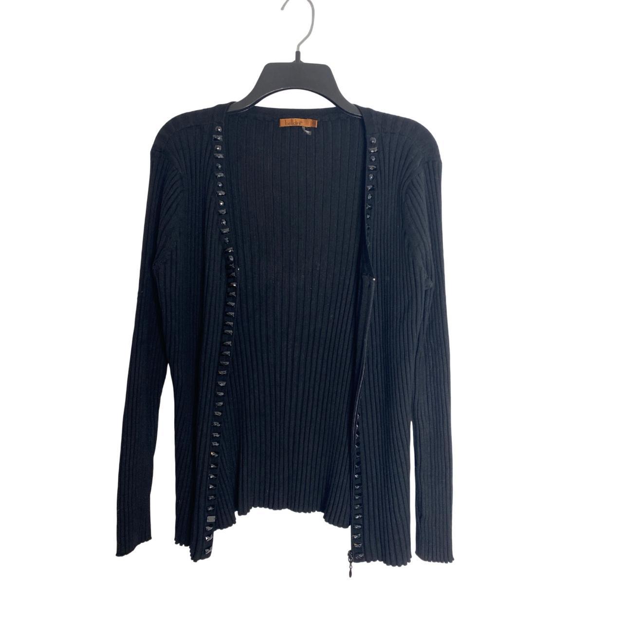 BELLDINI WOMEN'S BLACK RHINESTONE FULL ZIP RIBBED... - Depop